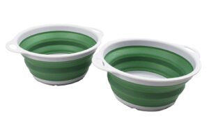 sammart 2.6l (0.68 gallon) collapsible tub - foldable dish tub - portable washing basin - space saving plastic washtub (grey/dark sea green (set of 2))