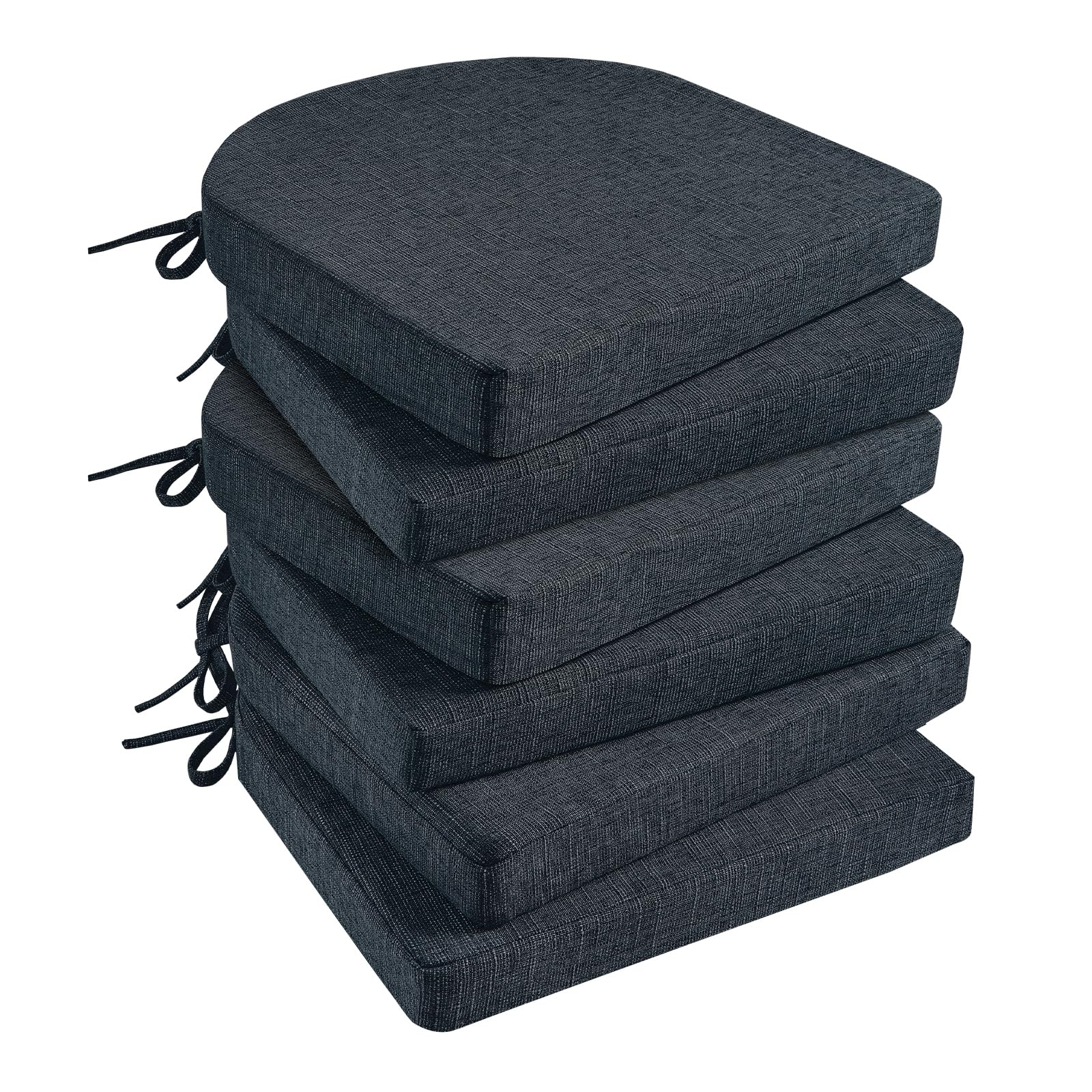 Basic Beyond Memory Foam Dining Chair Cushions, 6 Pack - Navy, 16 x 16 inches, Slip Resistant with Ties, Indoor Use, Modern Style, Resilient