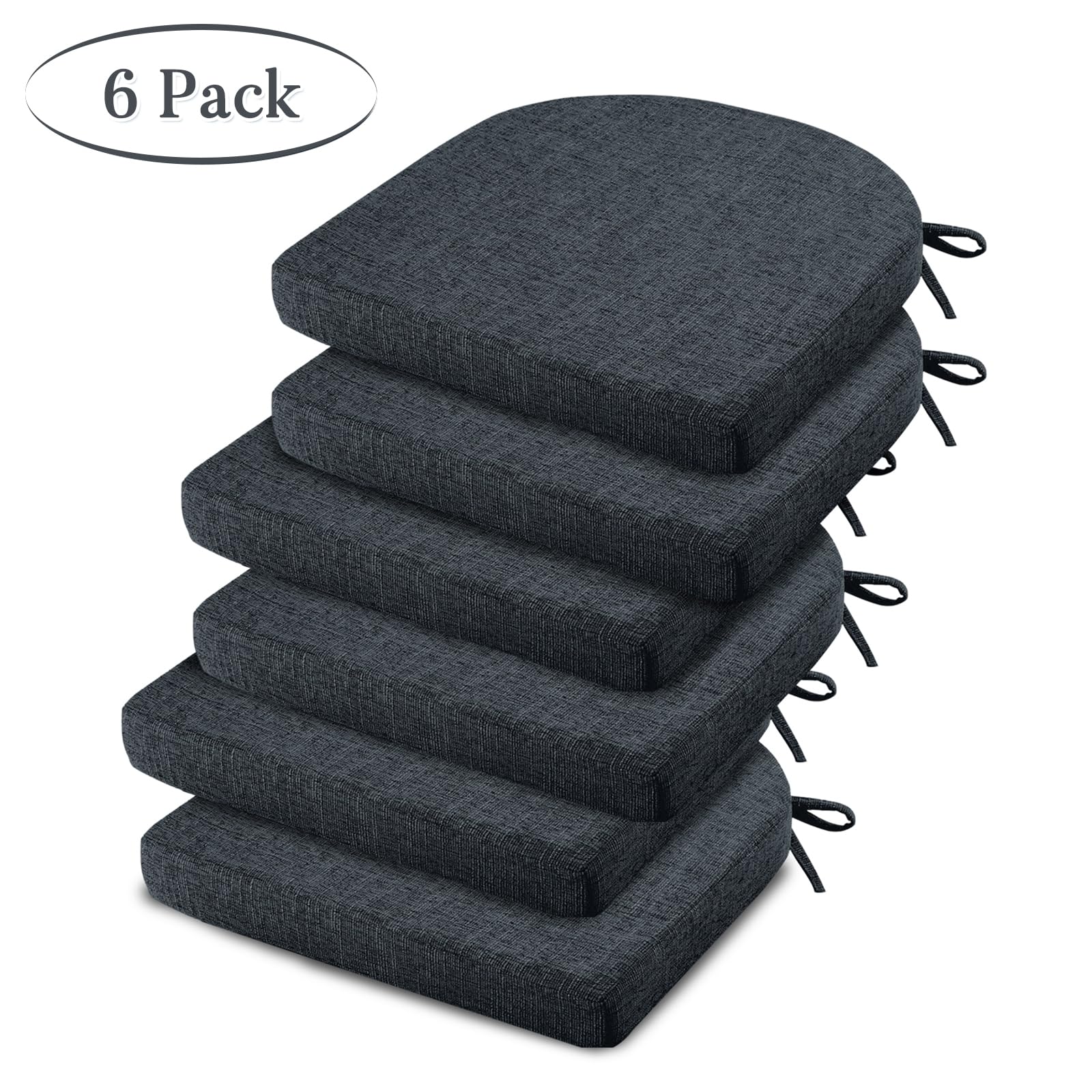 Basic Beyond Memory Foam Dining Chair Cushions, 6 Pack - Navy, 16 x 16 inches, Slip Resistant with Ties, Indoor Use, Modern Style, Resilient