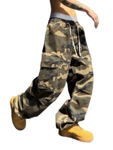 verdusa men's drawstring waist camo print cargo pants sweatpants workout joggers army green m