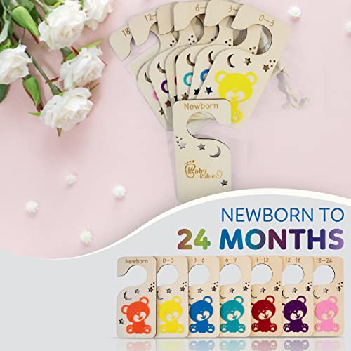 Wooden Baby Closet Dividers for Baby Nursery – 7Pcs Premium Wooden Hanging Organizer for Baby Clothes – Cute Felt Baby Cub Design Closet Dividers for Hanging Clothes – Easy to Install