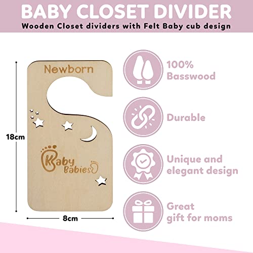 Wooden Baby Closet Dividers for Baby Nursery – 7Pcs Premium Wooden Hanging Organizer for Baby Clothes – Cute Felt Baby Cub Design Closet Dividers for Hanging Clothes – Easy to Install