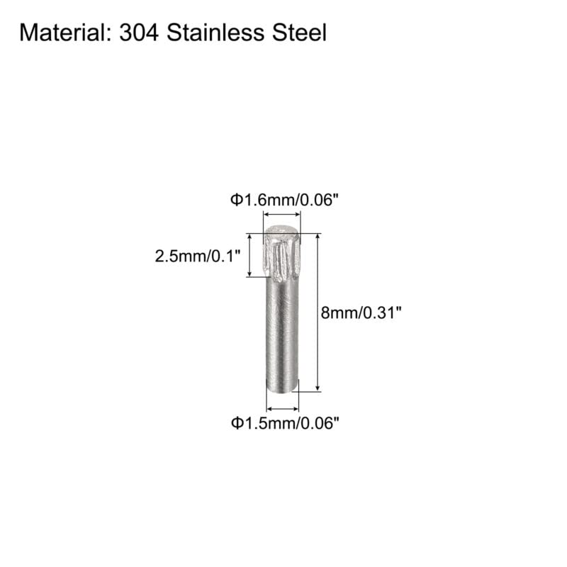 Tool parts 1.5x8mm 304 Stainless Steel Dowel Pins - 20Pcs Knurled Head Flat End Dowel Pin