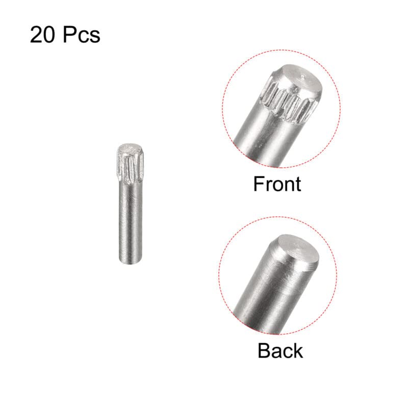 Tool parts 1.5x8mm 304 Stainless Steel Dowel Pins - 20Pcs Knurled Head Flat End Dowel Pin