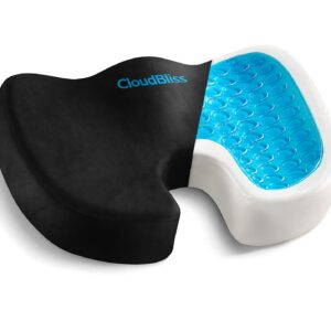 CloudBliss Office Chair Seat Cushion - Gel Enhanced Memory Foam & Suede Cover - Back, Sciatica, Tailbone & Coccyx Pain Relief, for Office Chair, Car Seat, Train/Plane Seat (Black, Large)