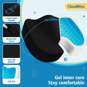 CloudBliss Office Chair Seat Cushion - Gel Enhanced Memory Foam & Suede Cover - Back, Sciatica, Tailbone & Coccyx Pain Relief, for Office Chair, Car Seat, Train/Plane Seat (Black, Large)