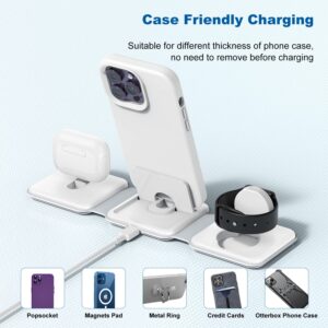 Foldable 3 in 1 Charging Station for Multiple Apple Devices, Travel Charger Station for Apple Watch Series 7/6/SE/5/4/3/2/1, iWatch Charger Dock Stand for iPhone 14 Pro Max/13/12/11/X/8 Plus,AirPods