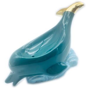 Ceramic Soap Dish,Self Draining Bar Soap Dish Holder for Bathroom and Shower Easy Cleaning,Whale&Waves Shape (Green Whale)