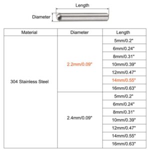 Tool parts 2.2x14mm Dowel Pins - 20pcs Round Head Flat Chamfered End Dowel Pin