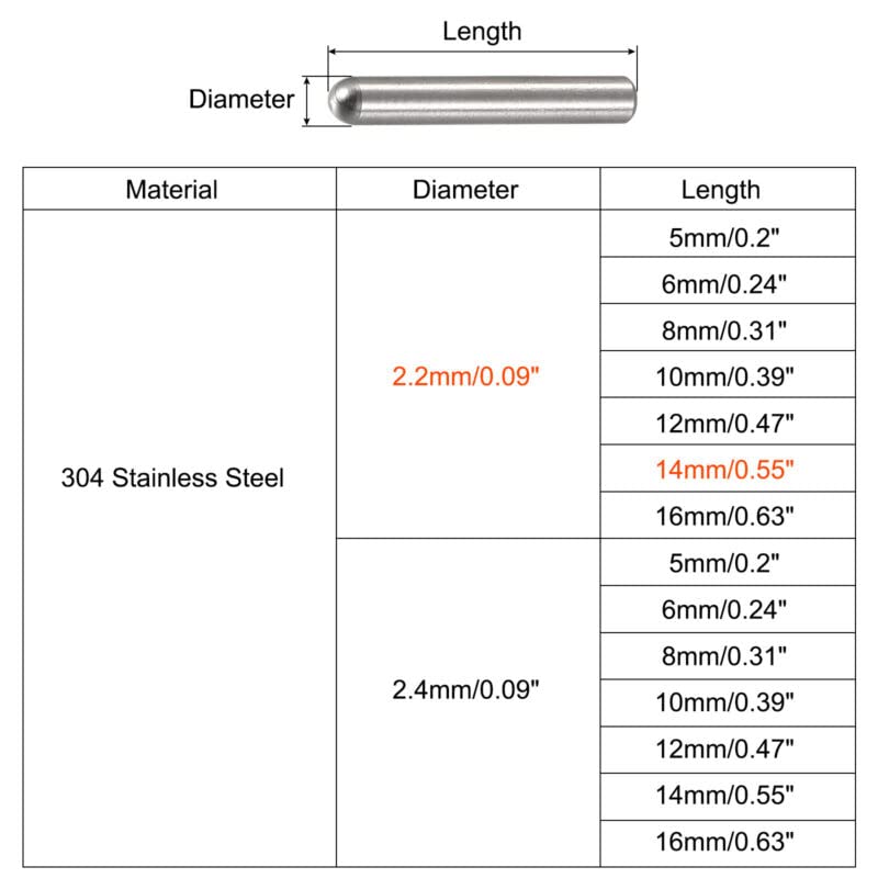 Tool parts 2.2x14mm Dowel Pins - 20pcs Round Head Flat Chamfered End Dowel Pin