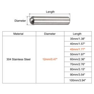 Tool parts 12x45mm Dowel Pins - 1pcs Round Head Flat Chamfered End Dowel Pin