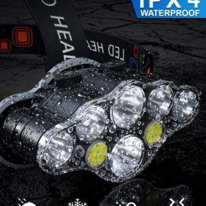 MAFSEUT Rechargeable Headlamp, 8 LED 18000 High Lumen Bright Headlamp with Red Light, IPX4 Waterproof USB Headlight, Head Lamp, 8 Modes for Outdoor Running Hunting Hiking Camping Gear