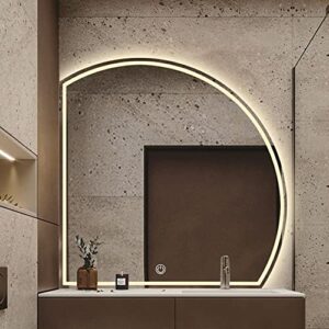 toctus led bathroom mirror wall-mounted vanity mirror led lighted mirror, with touch button, dimmable light, brightness adjustable, half round fan-shaped, left/right cut, 31x31inch (color : left)