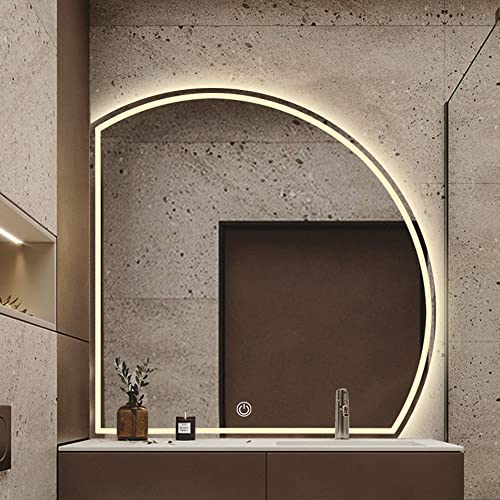 TOCTUS LED Bathroom Mirror Wall-Mounted Vanity Mirror LED Lighted Mirror, with Touch Button, Dimmable Light, Brightness Adjustable, Half Round Fan-Shaped, Left/Right Cut, 31x31inch (Color : Left)