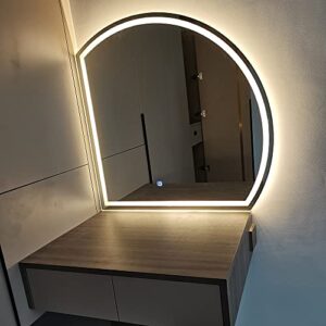 TOCTUS LED Bathroom Mirror Wall-Mounted Vanity Mirror LED Lighted Mirror, with Touch Button, Dimmable Light, Brightness Adjustable, Half Round Fan-Shaped, Left/Right Cut, 31x31inch (Color : Left)