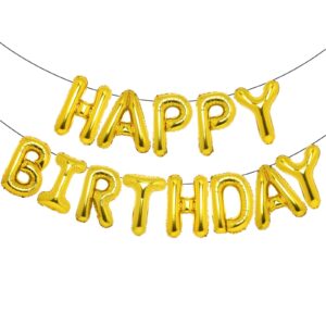 accevo gold happy birthday balloons 16 inch mylar foil letters balloons happy birthday banner for kids child adults boys girls happy birthday sign birthday party decorations supplies