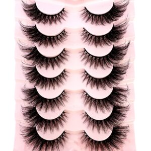 hbzgtlad 7pairs segmented half lashes manga lashes 3d clear band lashes natural look wispy mink lashes fluffy cat eye lashes pack fake eyelashes (7pairs-a)