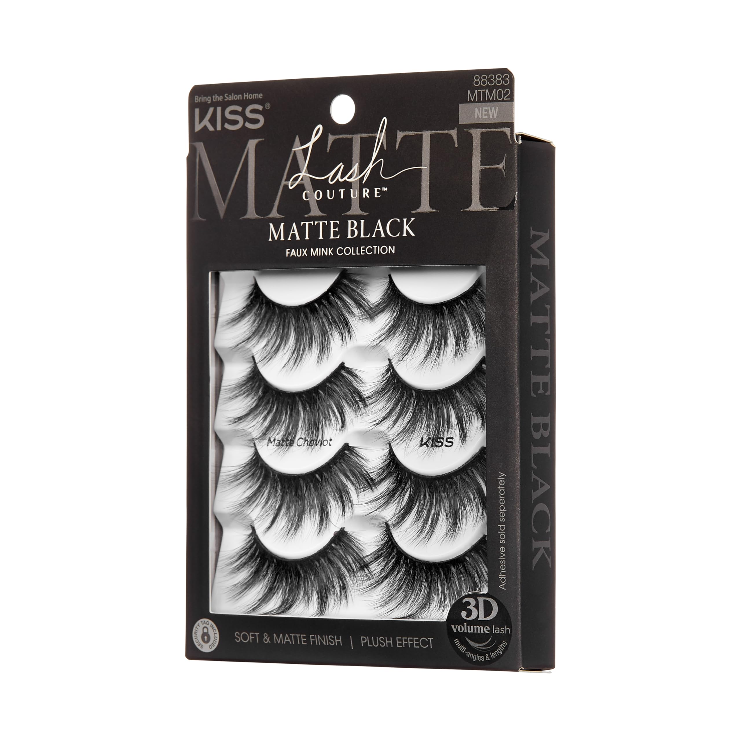 KISS Lash Couture 3D Matte False Eyelashes, Matte Cheviot', 18mm-20mm, Includes 4 Pairs Of Lashes, Contact Lens Friendly, Easy to Apply, Reusable Strip Lashes