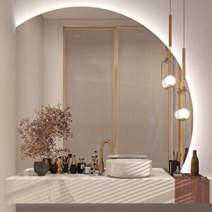 toctus 31x31inch illuminated bathroom mirror, irregular frameless vanity makeup mirrors backlight lighting wall mounted mirror warm light (left cut) (color : white light, size : 80x80cm/31x31inch)