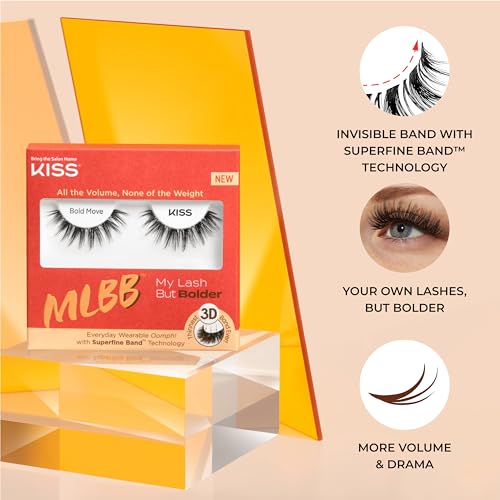 KISS My Lash But Bolder, False Eyelashes, Big Personality', 14 mm, Includes 1 Pair, Contact Lens Friendly, Easy to Apply, Reusable Strip Lashes, Glue-On