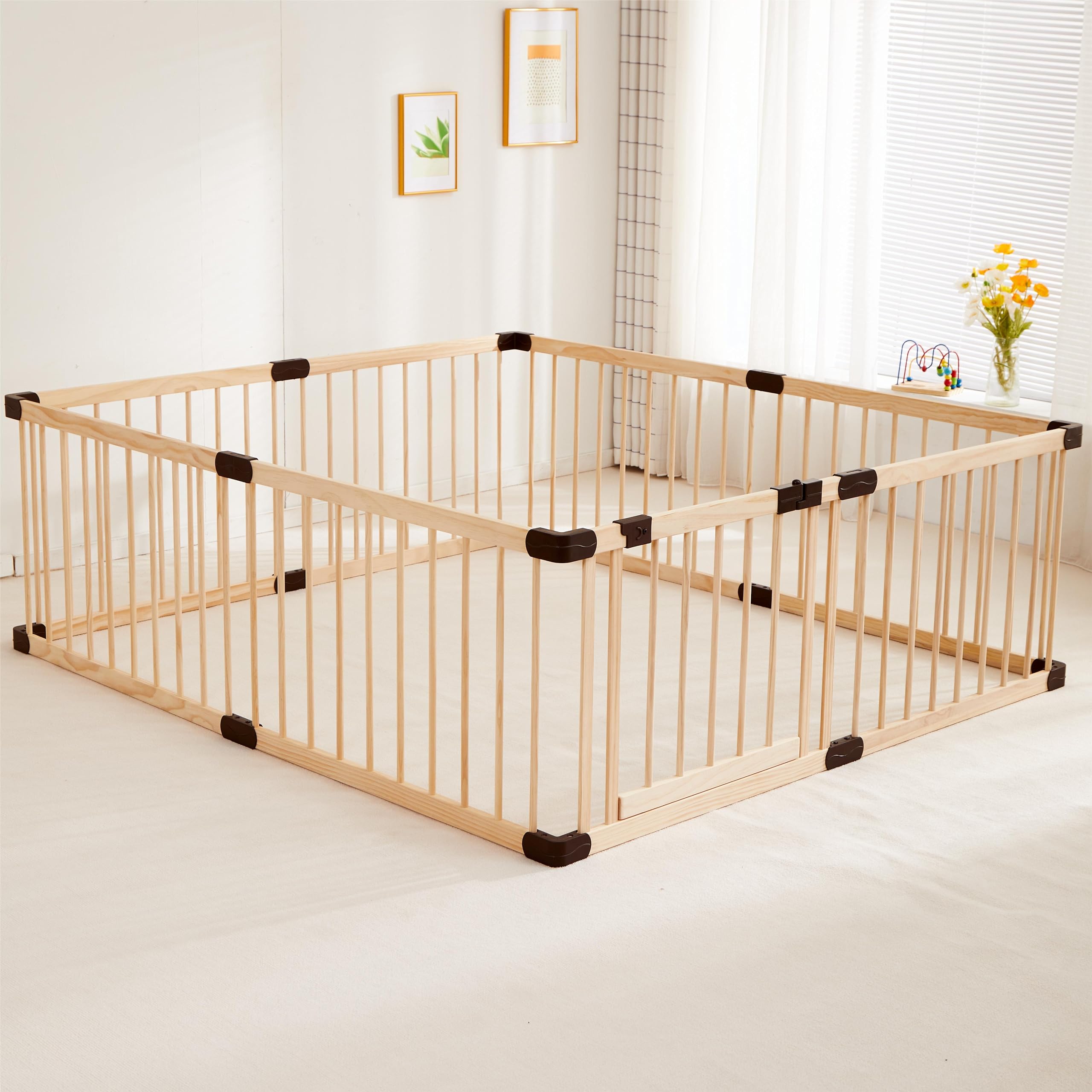 Wooden Baby Playpen,Playpen Play Pens for Babies and Toddlers,Toddler Playpen,Baby Play Fence Yards,Large Baby Playpen Wood (180×240×61 CM)