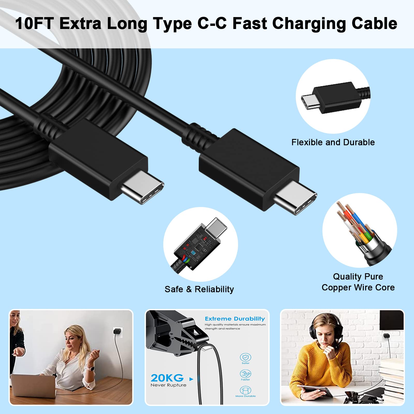 USB C Fast Charger for iPhone15,3 Pack 25W USB C Wall Charger Fast Charging Block with 10FT Type C to C Cable for iPhone 15/15 Plus/15 Pro/15 Pro Max/Galaxy S23 Ultra/S23/S23+/S22/S22 Ultra/S22+/S21