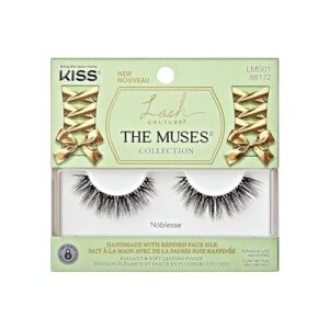 kiss lash couture the muses collection false eyelashes, noblesse', 12 mm, handmade, refined faux silk, contact lens friendly, easy to apply, includes 1 pair reusable strip lashes