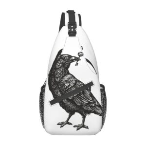 black crow raven bird sling backpack chest bag fashion crossbody shoulder bags casual daypack for men women