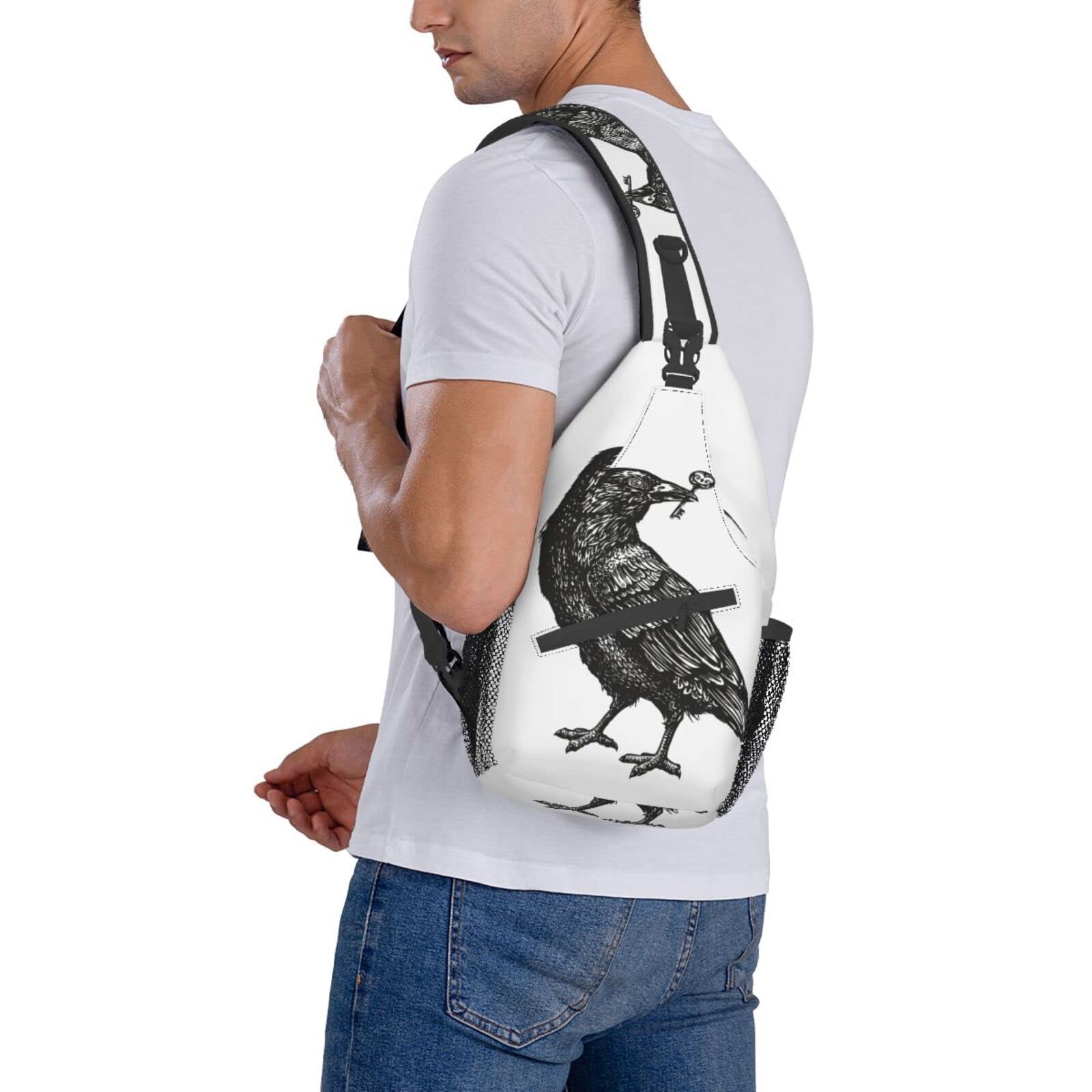 Black Crow Raven Bird Sling Backpack Chest Bag Fashion Crossbody Shoulder Bags Casual Daypack For Men Women