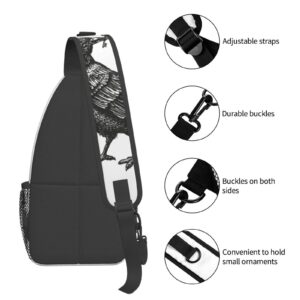 Black Crow Raven Bird Sling Backpack Chest Bag Fashion Crossbody Shoulder Bags Casual Daypack For Men Women