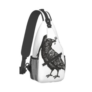 Black Crow Raven Bird Sling Backpack Chest Bag Fashion Crossbody Shoulder Bags Casual Daypack For Men Women