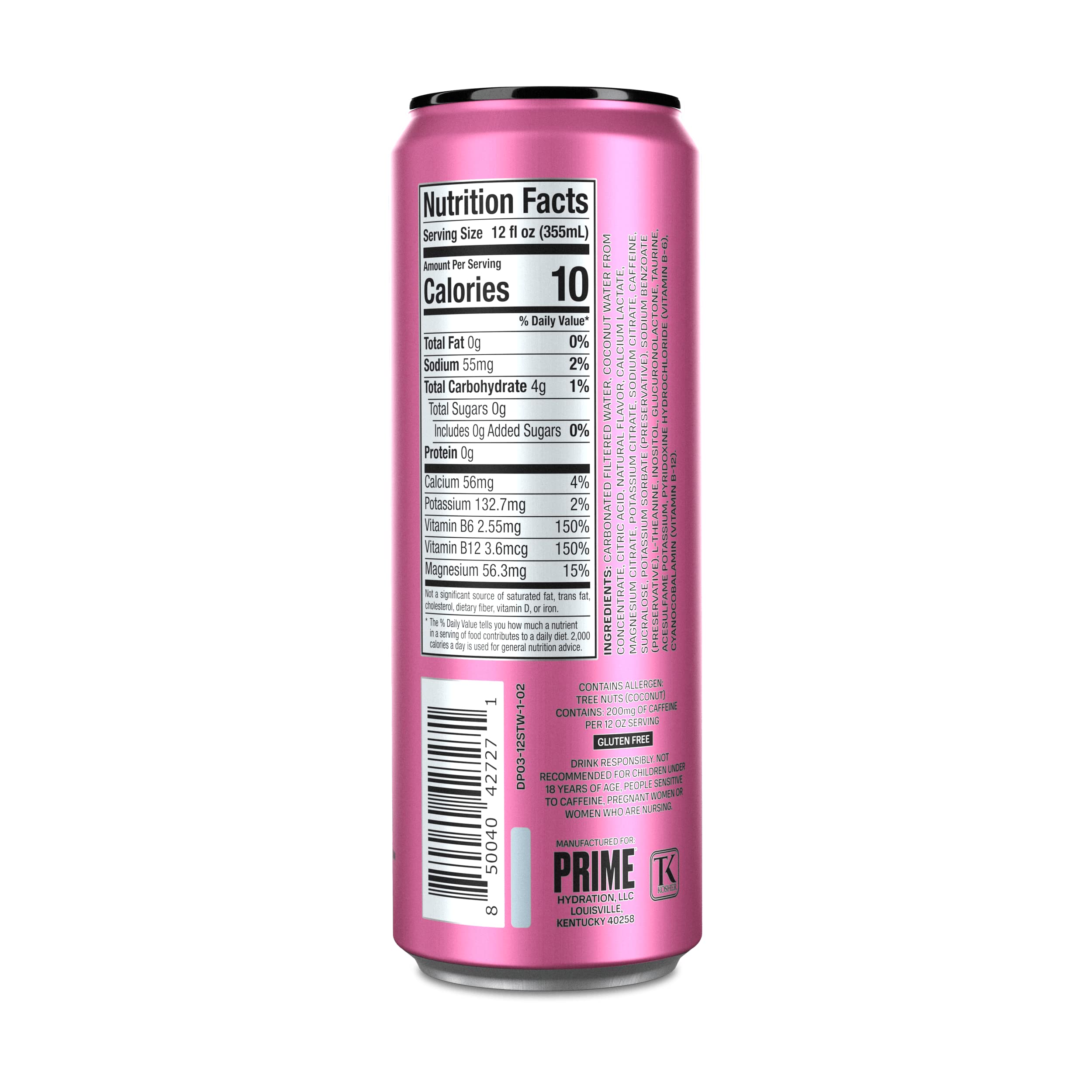 Prime Energy Drink by Logan Paul & KSI Naturally Flavored, 200mg Caffeine, Zero Sugar, 300mg Electrolytes, Vegan, 12 Fl Oz per Can (Strawberry Watermelon, 24 Pack)