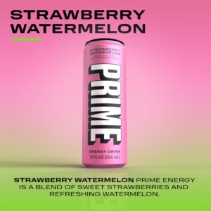 Prime Energy Drink by Logan Paul & KSI Naturally Flavored, 200mg Caffeine, Zero Sugar, 300mg Electrolytes, Vegan, 12 Fl Oz per Can (Strawberry Watermelon, 24 Pack)