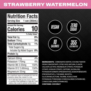 Prime Energy Drink by Logan Paul & KSI Naturally Flavored, 200mg Caffeine, Zero Sugar, 300mg Electrolytes, Vegan, 12 Fl Oz per Can (Strawberry Watermelon, 24 Pack)