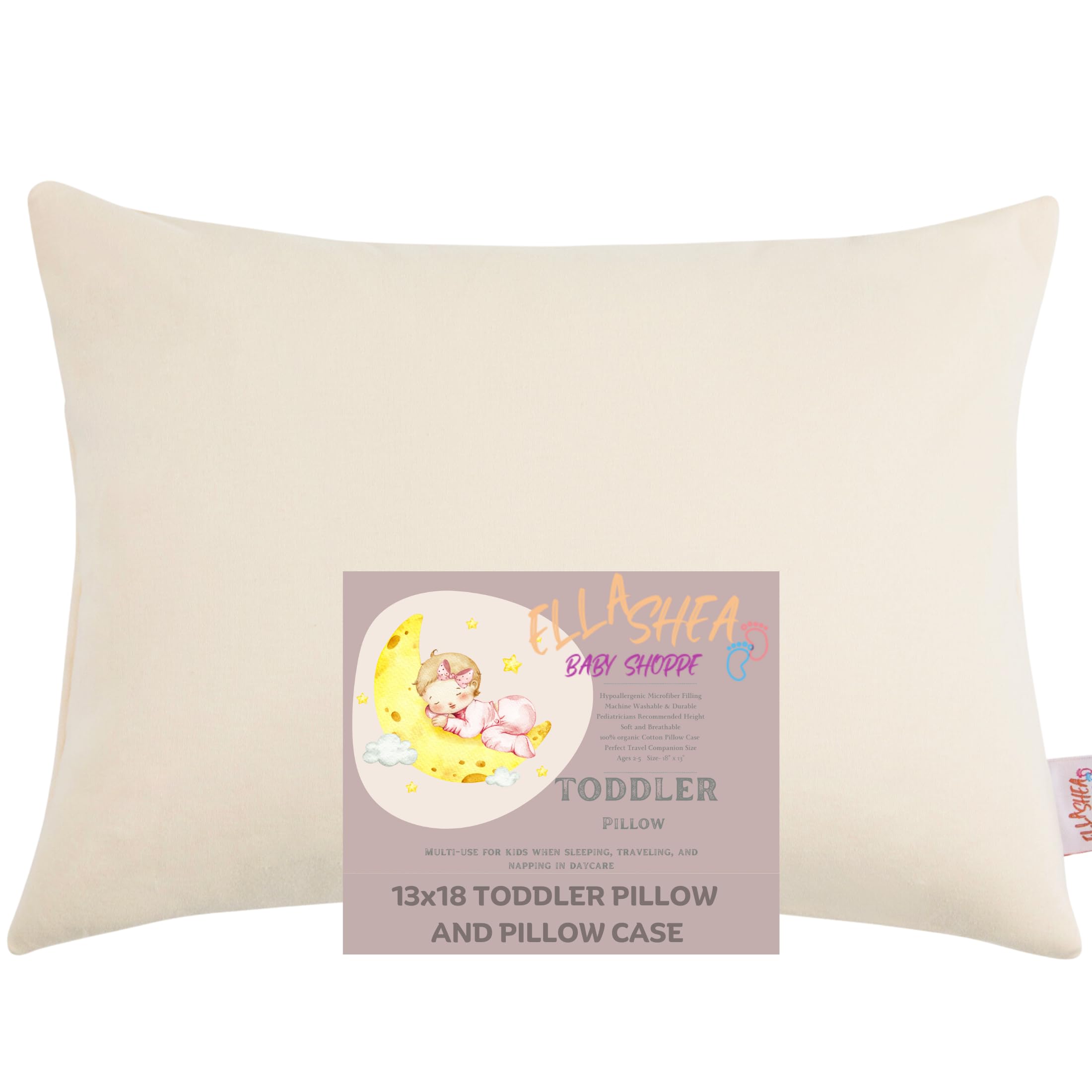 Cozy Tykes 13x18 Toddler Pillow with Pillow Case Hypoallergenic Organic Cotton Travel Pillow Baby Pillows for Sleeping Toddler Bed Pillow Mini Pillow 3 Colors Available(Off White)