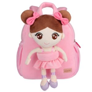 JCFAFWR Toddler Backpacks for Girls 2-4, Lightweight Cute Kids Backpack Detachable Plush Doll Preschool Backpack(PINK-H)