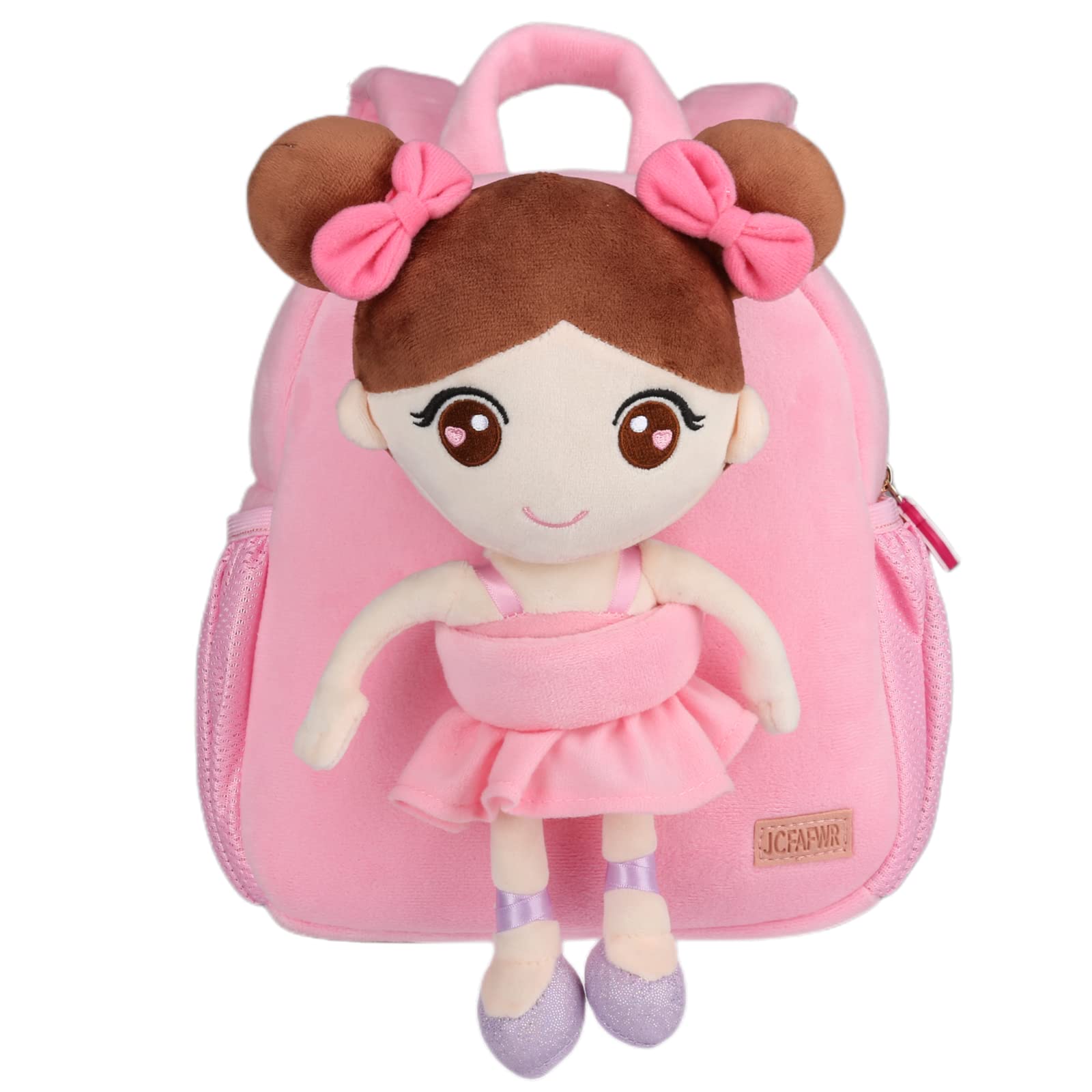 JCFAFWR Toddler Backpacks for Girls 2-4, Lightweight Cute Kids Backpack Detachable Plush Doll Preschool Backpack(PINK-H)