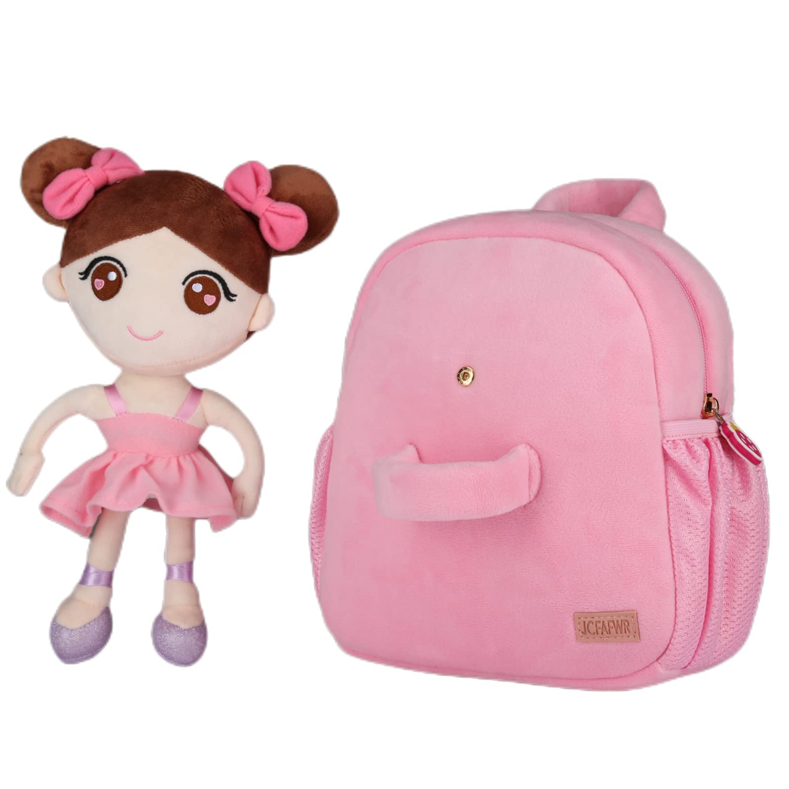 JCFAFWR Toddler Backpacks for Girls 2-4, Lightweight Cute Kids Backpack Detachable Plush Doll Preschool Backpack(PINK-H)