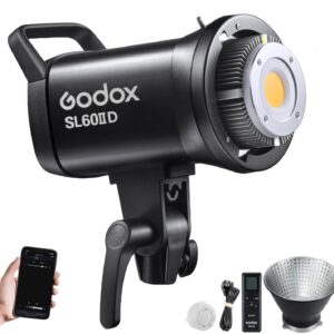 Godox SL60IID 70W LED Video Light, 18600Lux@1M 5600K COB LED Continuous Light, Bluetooth App&2.4G Wireless Remote Control 8 Built-in Fx Effects, TLCI/CRI 97+/96+Bowens Mount Studio Light