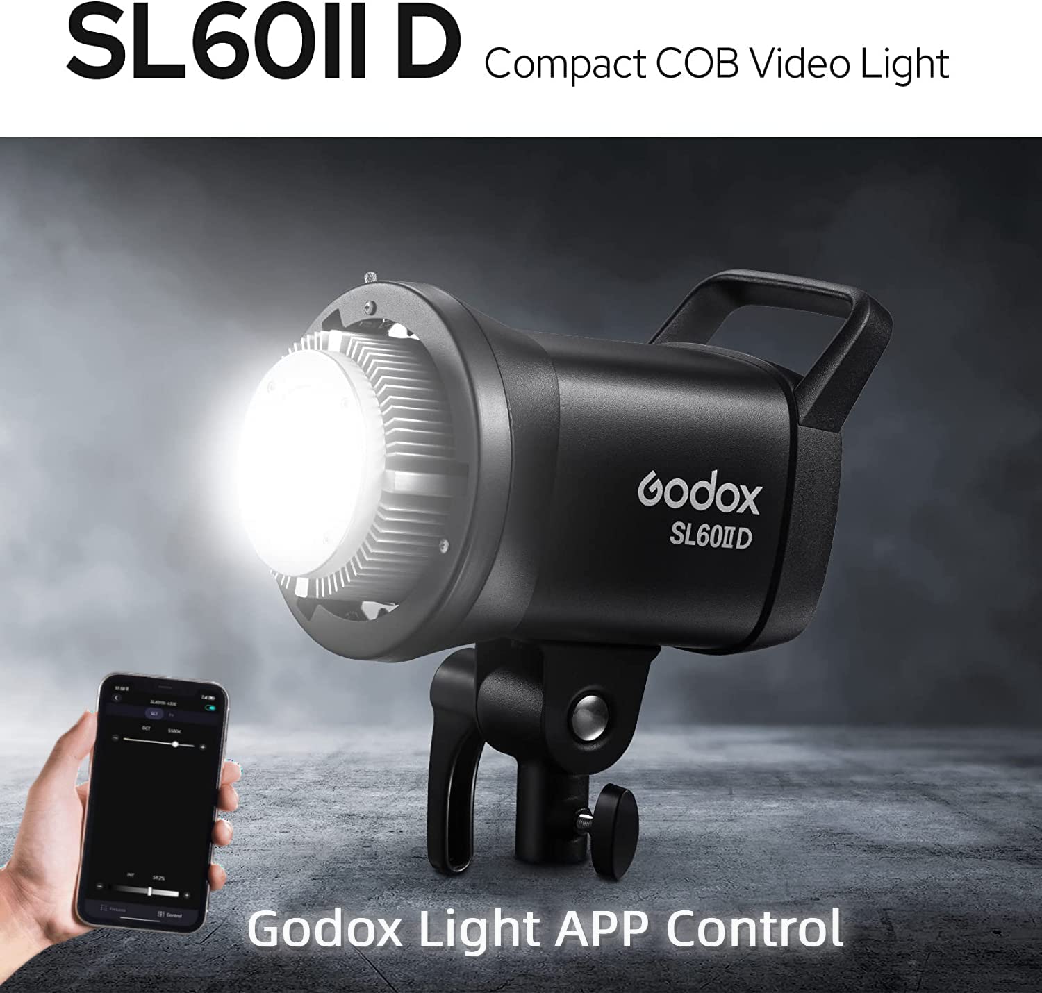 Godox SL60IID 70W LED Video Light, 18600Lux@1M 5600K COB LED Continuous Light, Bluetooth App&2.4G Wireless Remote Control 8 Built-in Fx Effects, TLCI/CRI 97+/96+Bowens Mount Studio Light