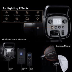 Godox SL60IID 70W LED Video Light, 18600Lux@1M 5600K COB LED Continuous Light, Bluetooth App&2.4G Wireless Remote Control 8 Built-in Fx Effects, TLCI/CRI 97+/96+Bowens Mount Studio Light