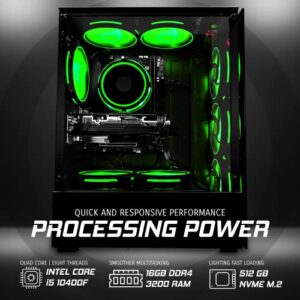 GAMINGPOWERPC G104 Gaming PC Desktop Intel Core i5-10400F 2.9GHz 512GB NVME M.2 16GB DDR4 NVIDIA GEFORCE GTX 1660 Super 6GB GDDR6, 600W, AX WiFi 6 Bluetooth 5.1, Windows 11, RGB