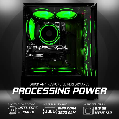 GAMINGPOWERPC G104 Gaming PC Desktop Intel Core i5-10400F 2.9GHz 512GB NVME M.2 16GB DDR4 NVIDIA GEFORCE GTX 1660 Super 6GB GDDR6, 600W, AX WiFi 6 Bluetooth 5.1, Windows 11, RGB