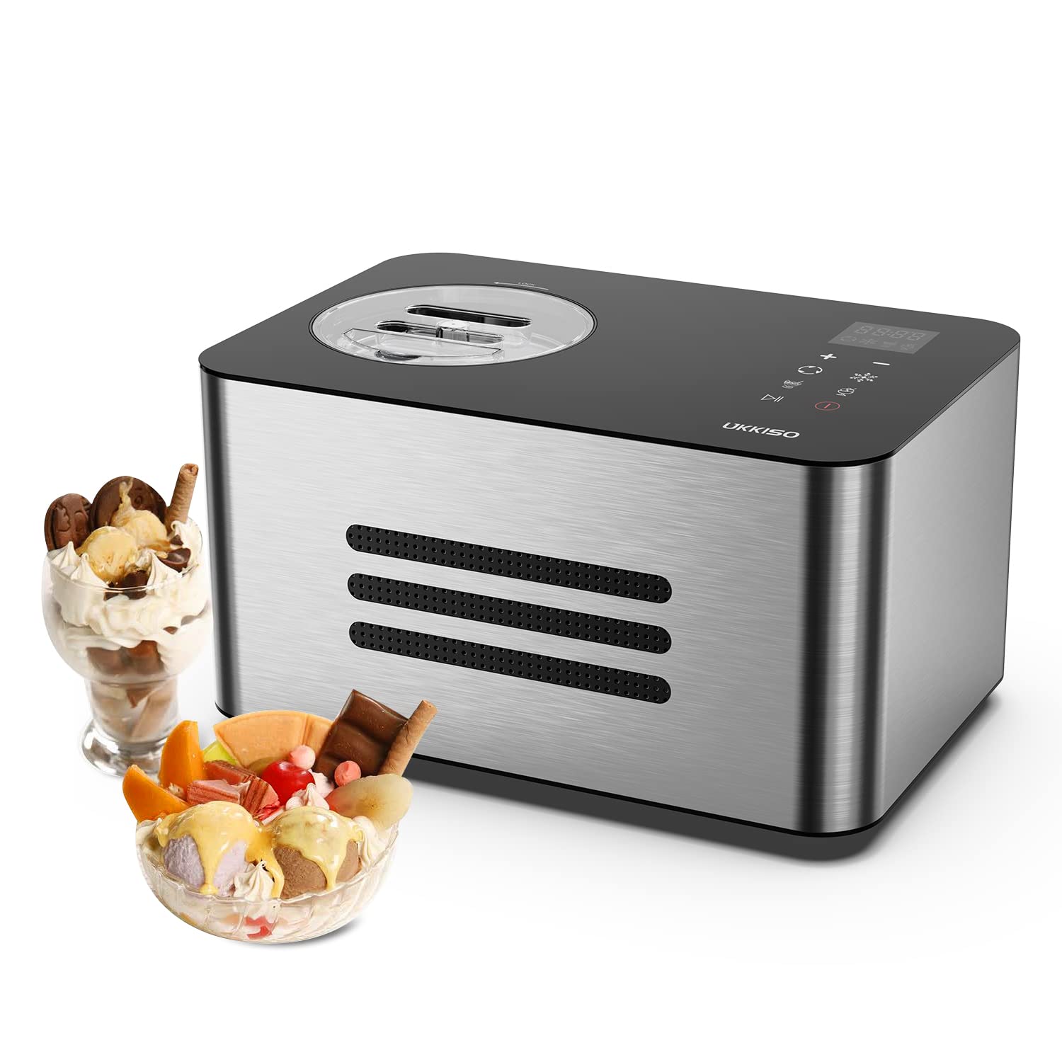 UKKISO Ice Cream Maker for Home: 1.6 Quart Automatic Ice Cream Maker Machine with 4 Mode, Stainless Steel Homemade Soft Serve Ice Cream Machine with Compressor for Kids, Home, Holiday