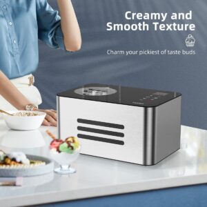 UKKISO Ice Cream Maker for Home: 1.6 Quart Automatic Ice Cream Maker Machine with 4 Mode, Stainless Steel Homemade Soft Serve Ice Cream Machine with Compressor for Kids, Home, Holiday