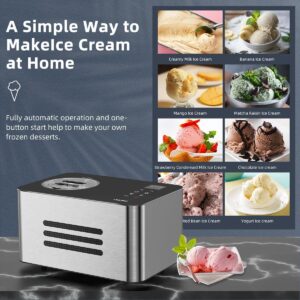 UKKISO Ice Cream Maker for Home: 1.6 Quart Automatic Ice Cream Maker Machine with 4 Mode, Stainless Steel Homemade Soft Serve Ice Cream Machine with Compressor for Kids, Home, Holiday