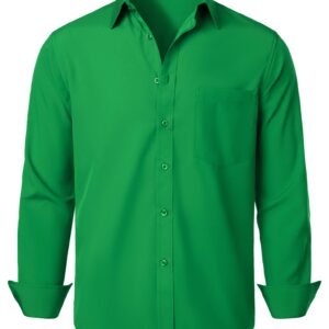 ZEROYAA Men's Regular Fit Dress Shirt Solid Wrinkle-Free Long Sleeve Casual Business Button Up Shirts with Pocket ZSSCL05-Shamrock Green Medium