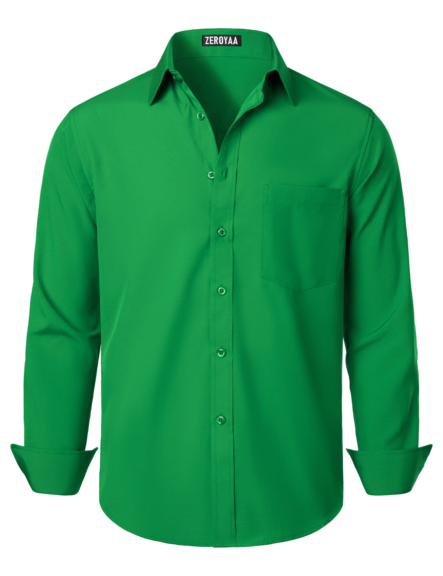 ZEROYAA Men's Regular Fit Dress Shirt Solid Wrinkle-Free Long Sleeve Casual Business Button Up Shirts with Pocket ZSSCL05-Shamrock Green Medium