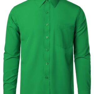 ZEROYAA Men's Regular Fit Dress Shirt Solid Wrinkle-Free Long Sleeve Casual Business Button Up Shirts with Pocket ZSSCL05-Shamrock Green Medium