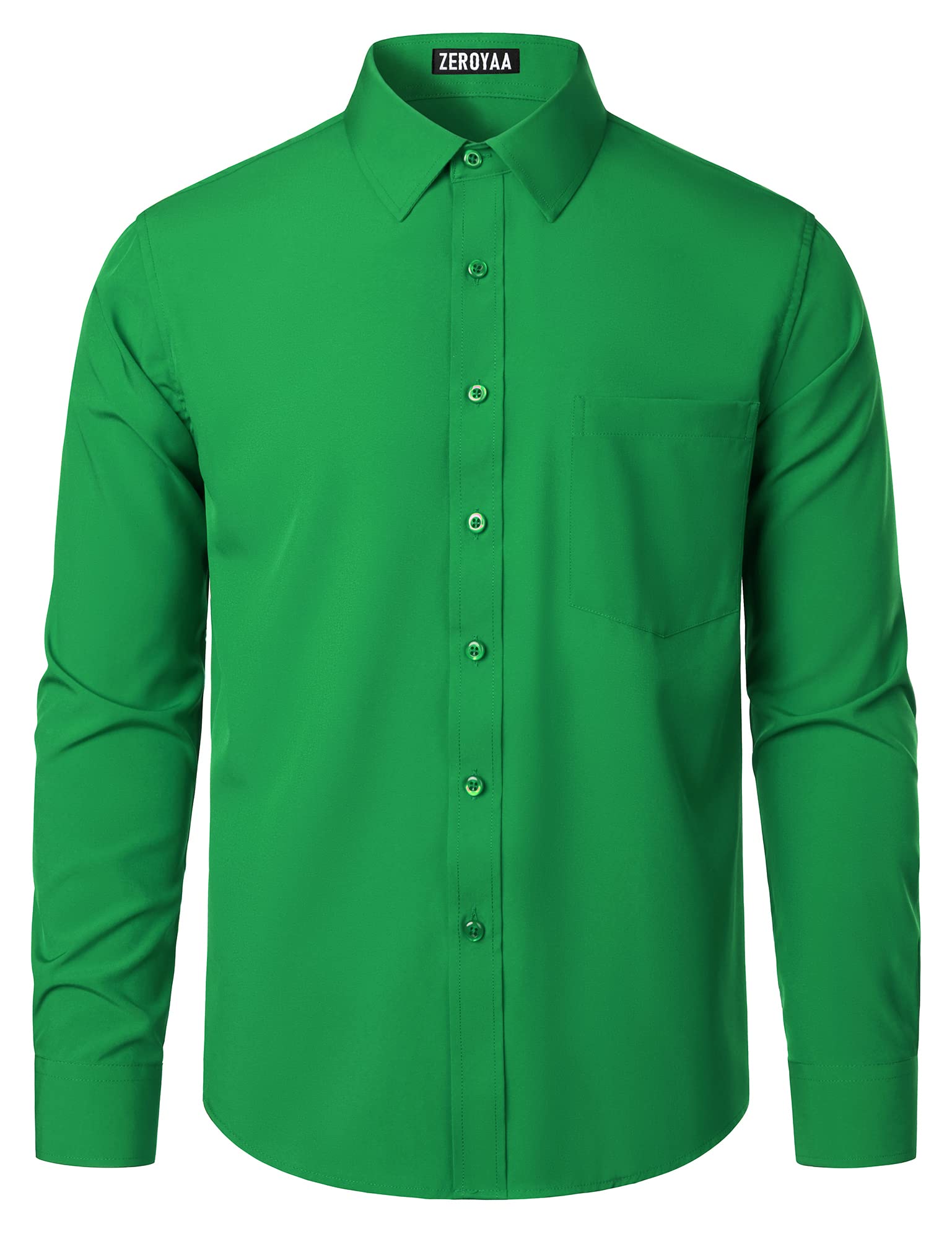 ZEROYAA Men's Regular Fit Dress Shirt Solid Wrinkle-Free Long Sleeve Casual Business Button Up Shirts with Pocket ZSSCL05-Shamrock Green Medium